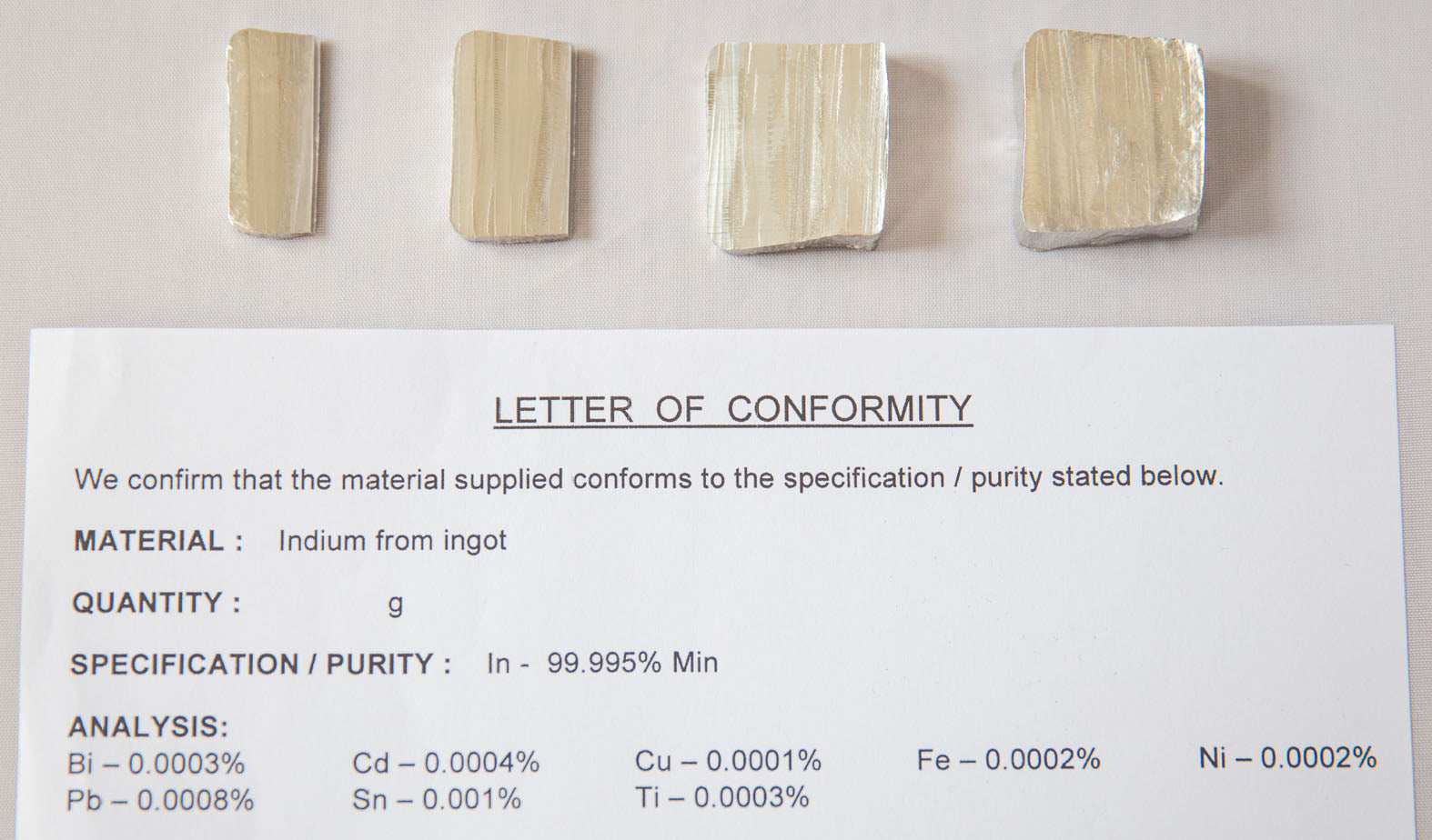 Indium metal 99.995% min – Magnametals
